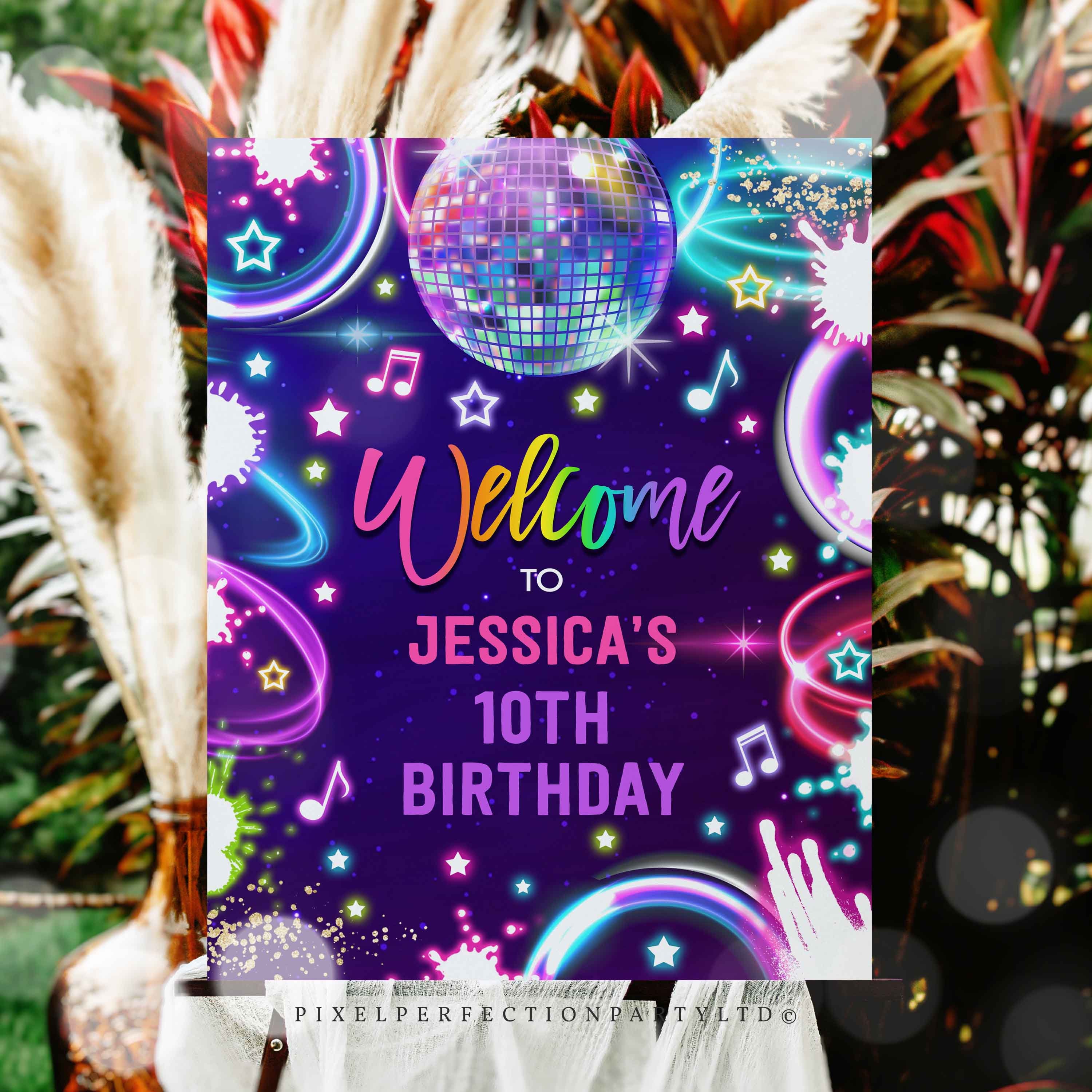 Editable Dance Party Welcome Sign Neon Glow Dance Party Welcome Sign ...