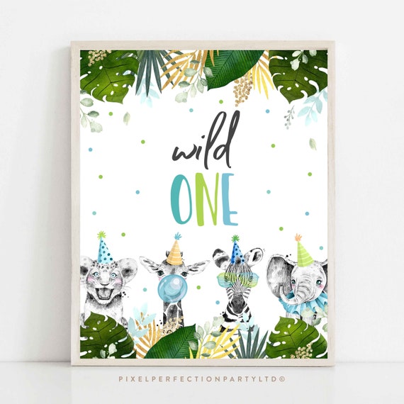 Wild One Safari 1st Birthday Party Sign Wild One Animal Party Decor ...