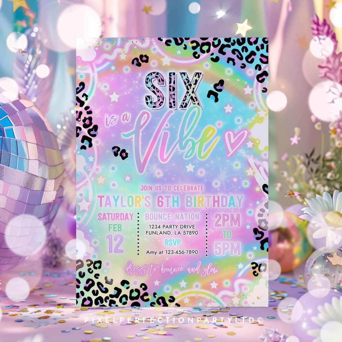 Editable Six is A Vibe 6th Birthday Party Invitation Six is A Vibe Neon ...