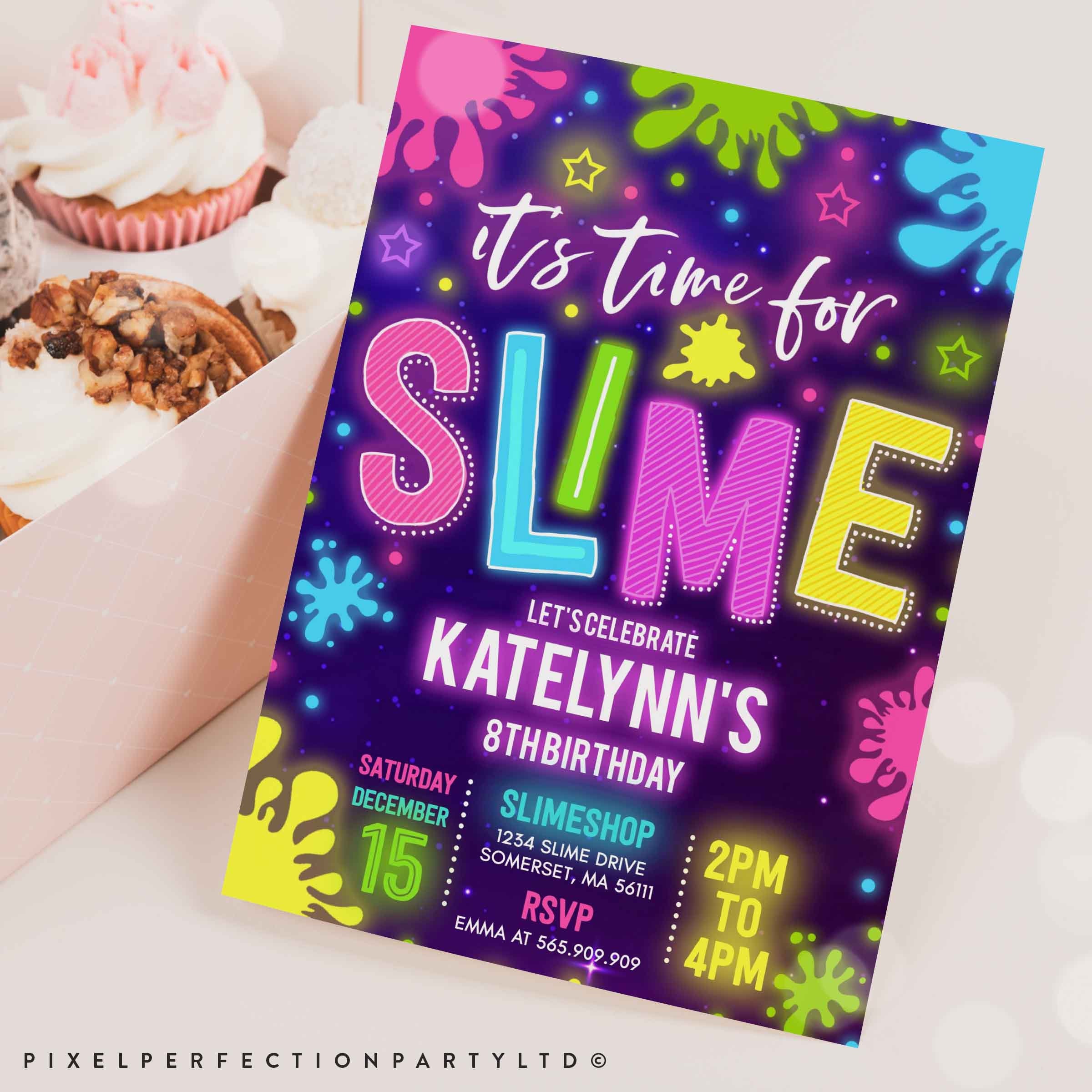 Editable Slime Invitation Glow Slime Invitation Neon Slime | Etsy