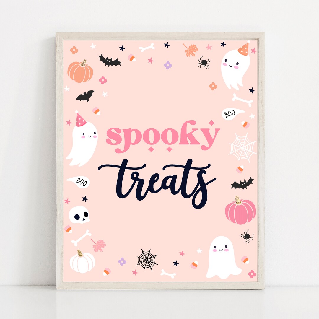 Pink Halloween Ghost Party Sign Pink Ghost Spooky Treats Sign ...