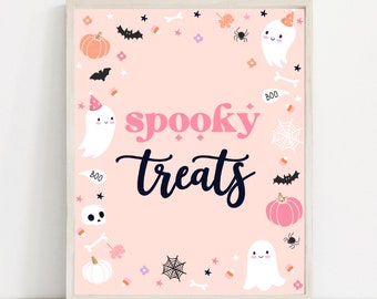 Pink Halloween Ghost Party Sign Pink Ghost Spooky Treats Sign - Etsy