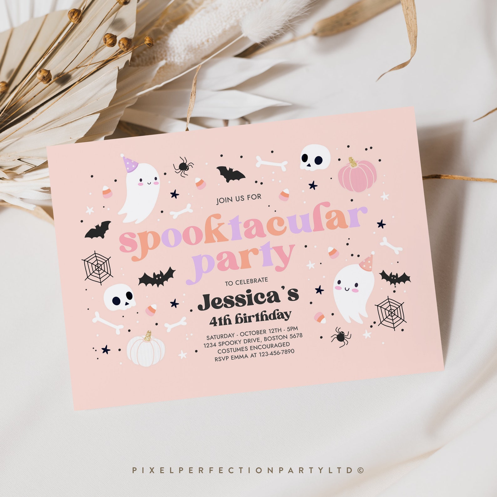 Editable Halloween Pink Ghost Birthday Invitation Girly Cute - Etsy