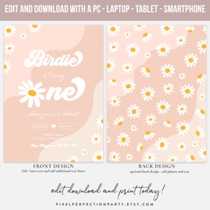 Editable Daisy 1st Birthday Party Invitation Boho Blush Pink Cream ...