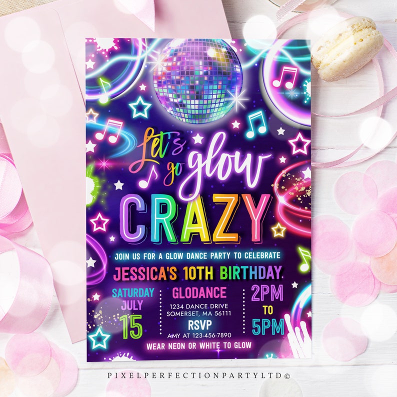 Editable Glow Disco Party Invitation Neon Glow Dance Party - Etsy