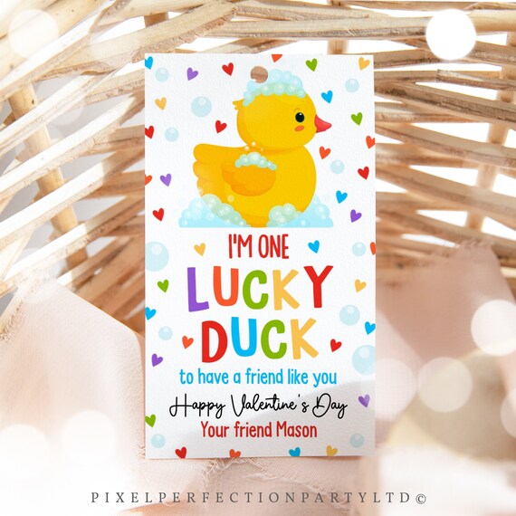 Editable Valentines Rubber Duck Gift Tag One Lucky Duck Valentines Day ...