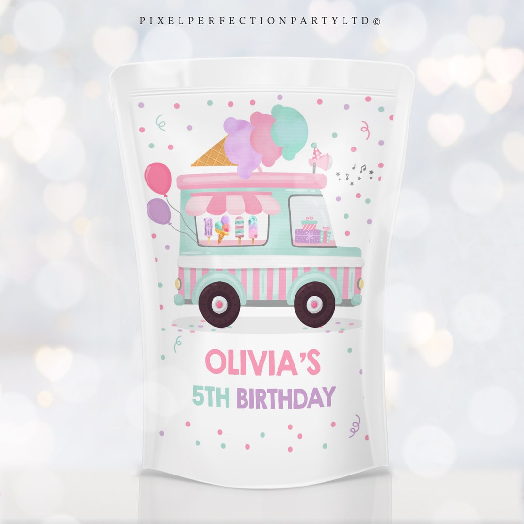 Editable Ice Cream Juice Pouch Labels Ice Cream Truck Party Juice Pouch ...