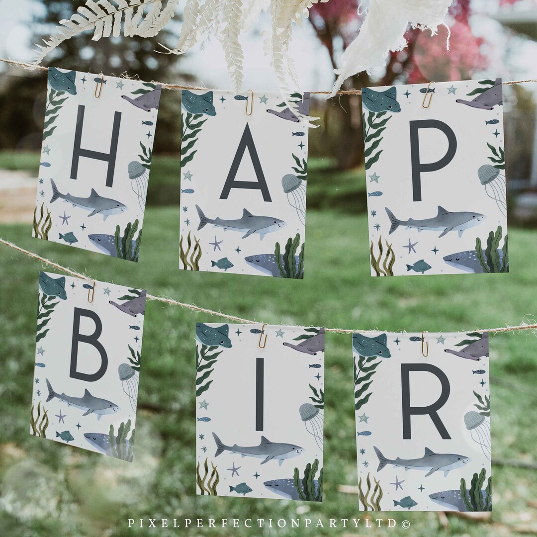Editable Shark Birthday Party Banner Shark Under the Sea Birthday Party ...