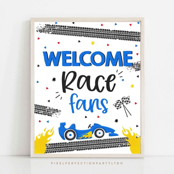 Welcome Race Fans Party Sign Race Car 2nd Birthday Two Fast 2 Curious ...