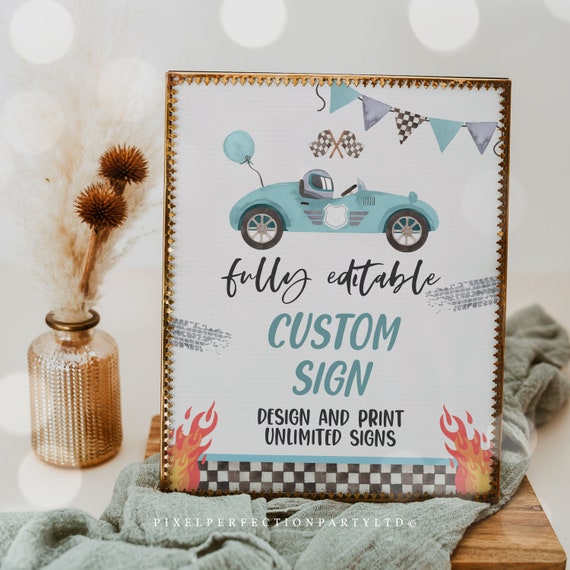 Fully Editable Race Car Custom Sign Two Fast 2 Curious Birthday Party ...