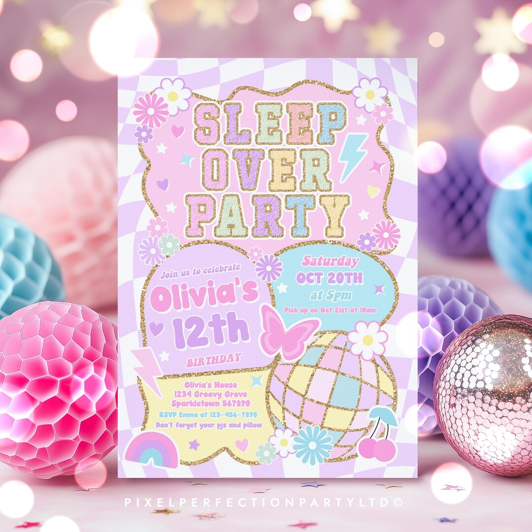 Editable Sleepover Birthday Party Invitation Preppy Tween Teen Varsity ...