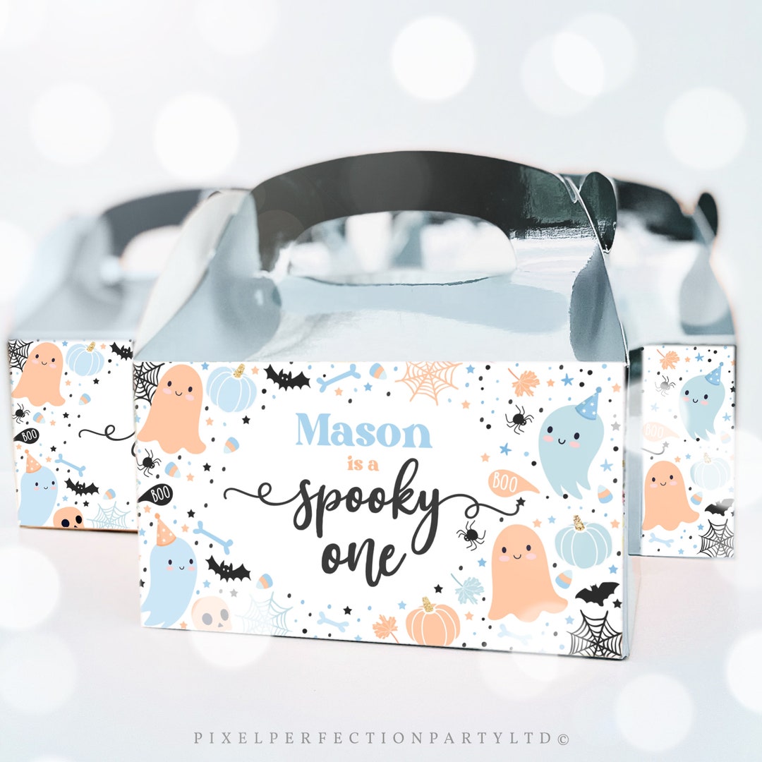 Editable Blue Ghost Halloween Birthday Party Gable Box Labels Ghost ...