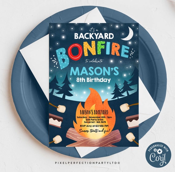EDITABLE Bonfire Birthday Invitation S'mores Bonfire Birthday Invite Backyard Camping S'mores ...