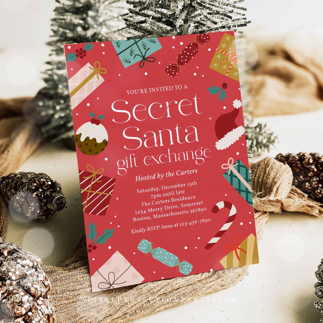 Editable Secret Santa Gift Exchange Invitation Santa Holiday - Etsy UK
