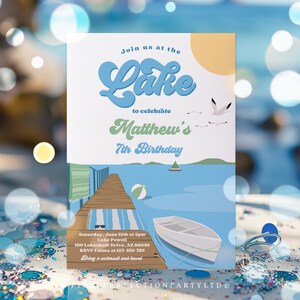 Editable Lake Birthday Party Invitation Boat Lake Birthday Party Summer ...