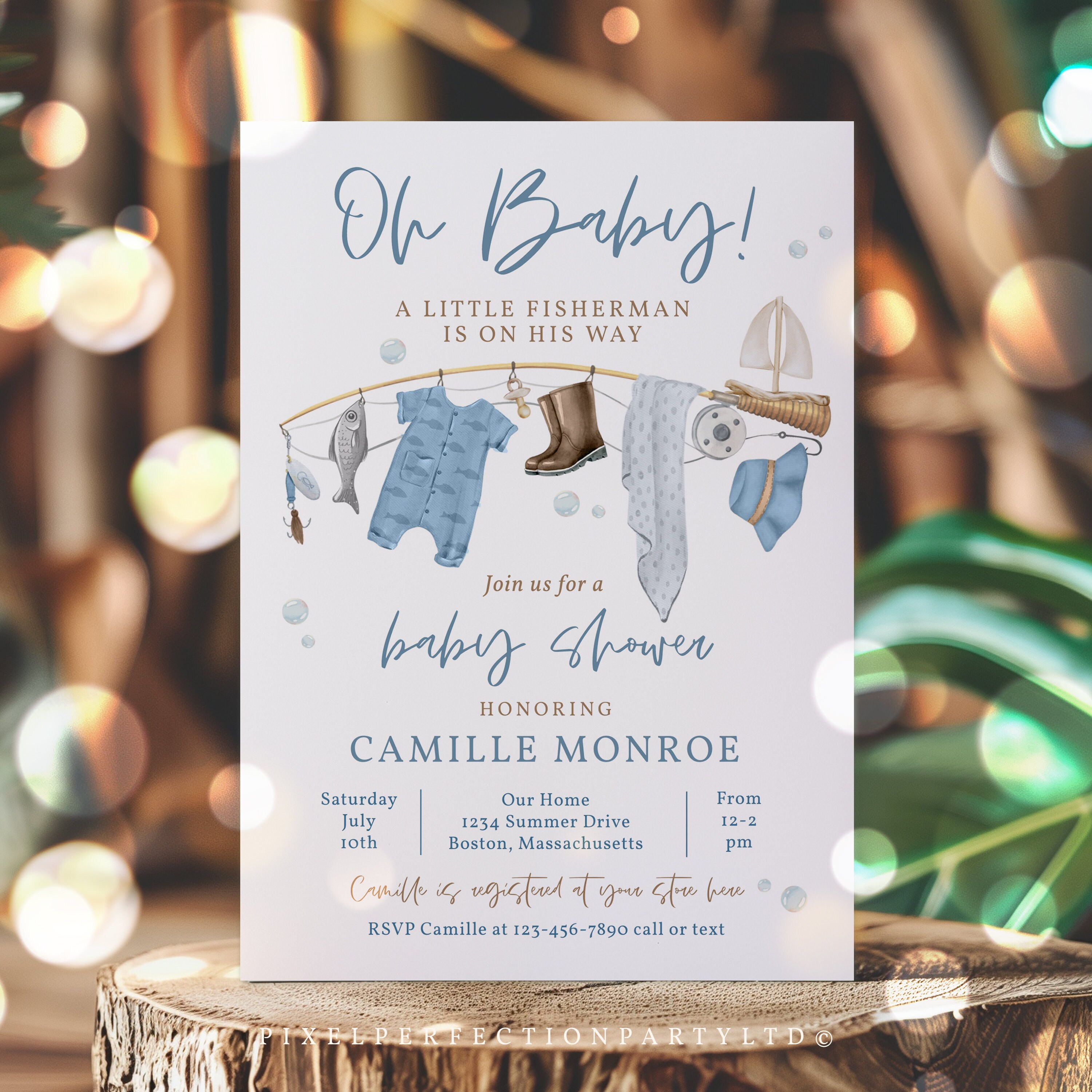 Editable Fishing Baby Shower Invitation A Little Fisherman is on the ...