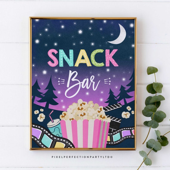 Snack Bar Party Sign Backyard Movie Party Decorations Snack Bar Sign ...