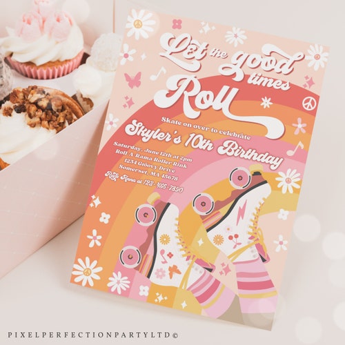 Editable Retro Roller Skate Birthday Party Invitation - Etsy