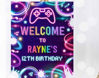 Video Game Party Welcome Sign Neon Glow Sign Double Digits Birthday ...
