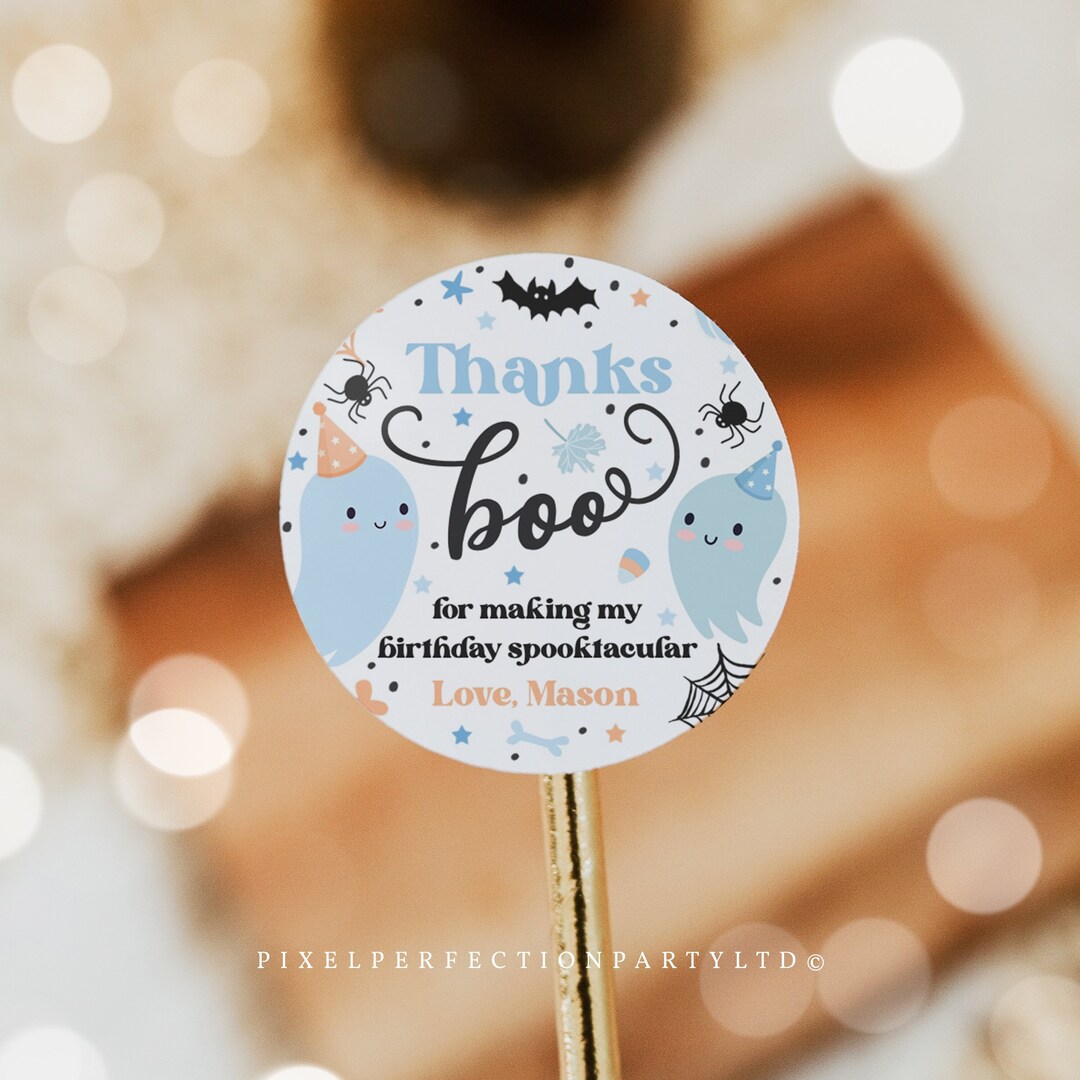 Editable Blue Halloween Ghost Birthday Party Favor Tags Cute Ghost ...