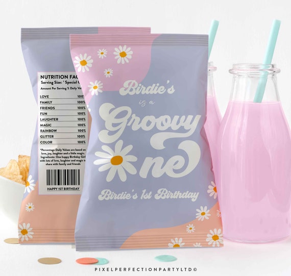 Editable Groovy Birthday Party Chip Bag Label Pastel Retro Groovy ...