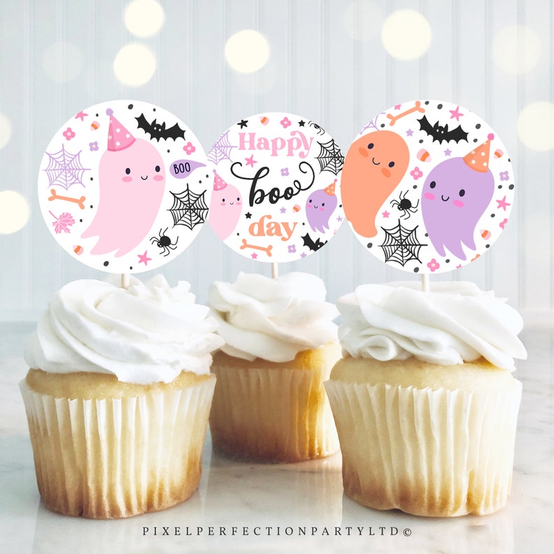 Pink Halloween Ghost Birthday Party Cupcake Toppers Ghost Spooky One ...
