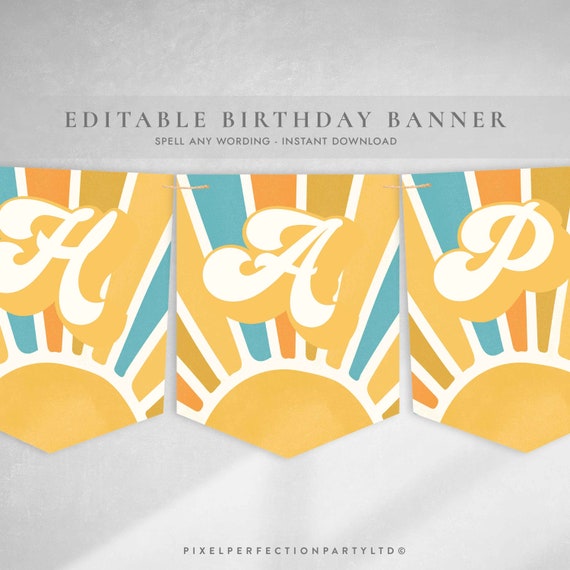 Editable Sunshine Birthday Banner Fully Editable Here Come The Sun ...