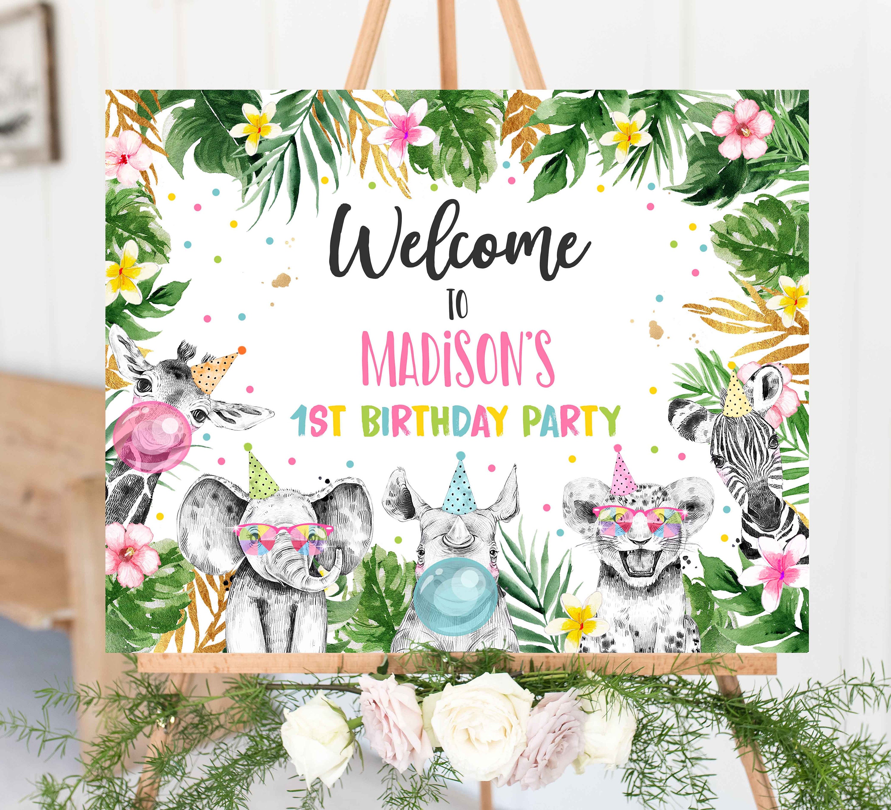 Jungle Wild One Animals Editable Welcome Sign Wild One Welcome Two Wild ...