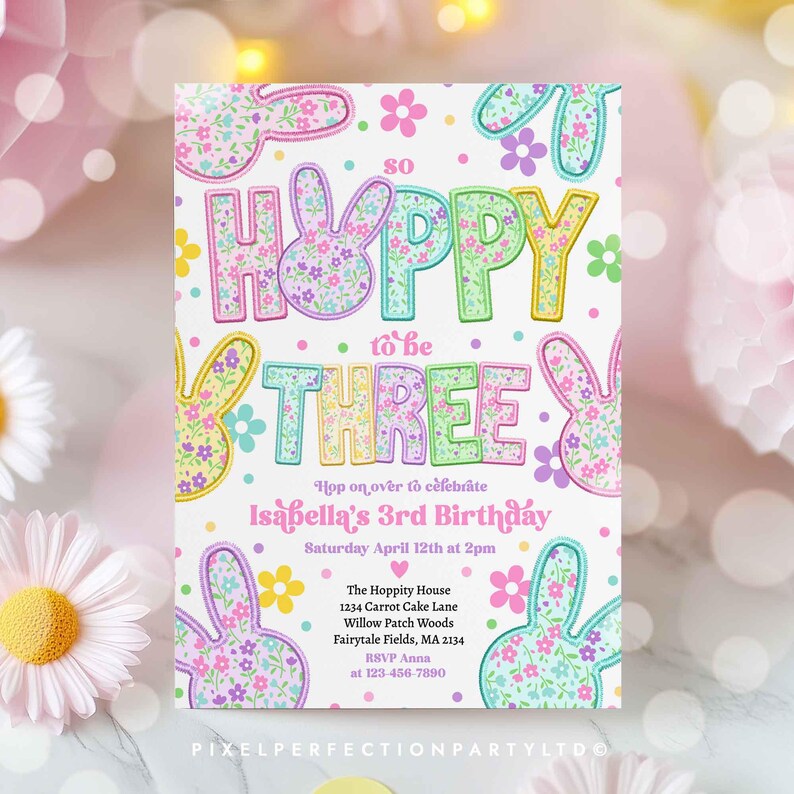 Editable Bunny Birthday Party Invitation so Hoppy Bunny 3rd Birthday ...