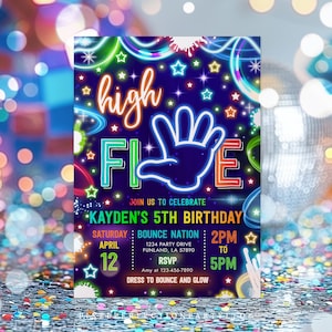 Editable High Five Birthday Party Invitation Neon Glow High Five Hi ...