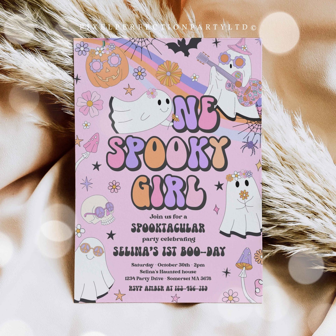 Editable One Spooky Girl Halloween Ghost 1st Birthday - Etsy