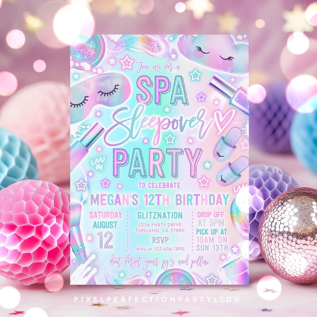 Editable Spa Sleepover Birthday Party Spa Makeup Sleepover Birthday Spa ...