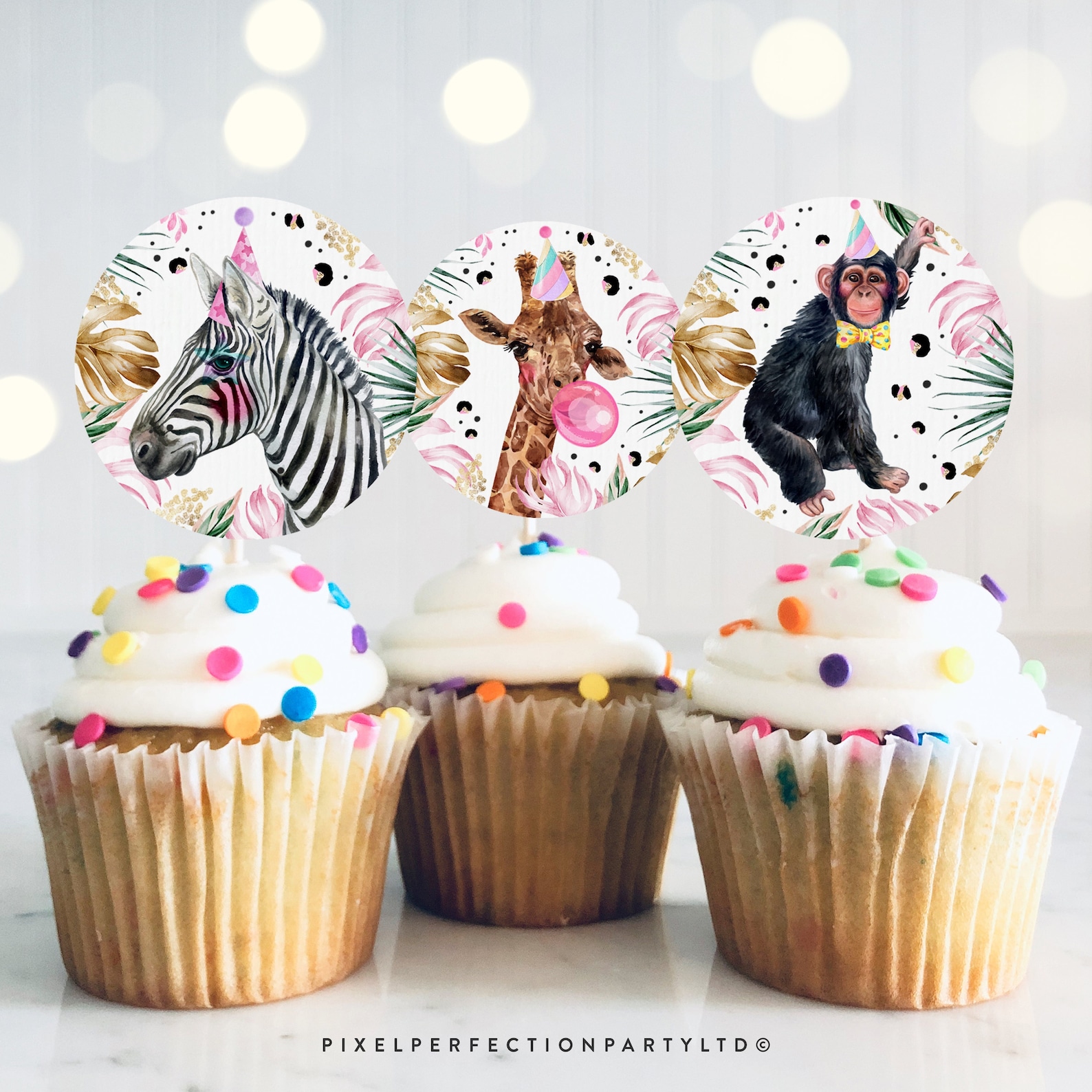 Party Animal Cupcake Toppers Pink Safari Wild One Cupcake - Etsy
