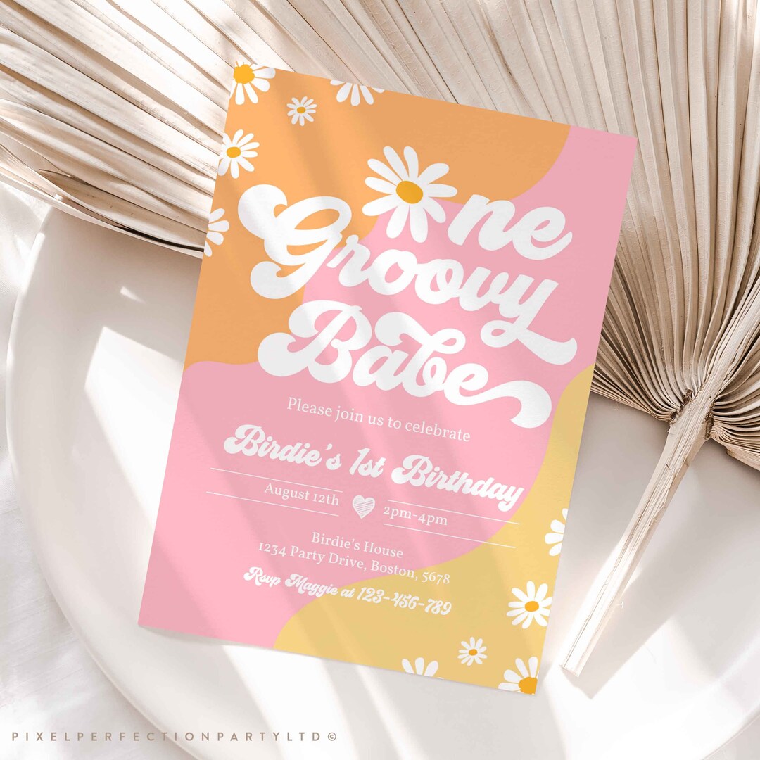 Editable One Groovy Baby 1st Birthday Party Invitation Boho - Etsy