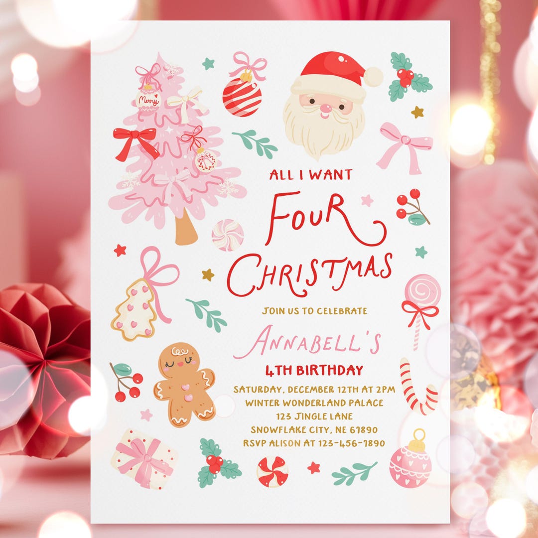 Invitación editable para fiesta de cumpleaños número 4 de Navidad ...
