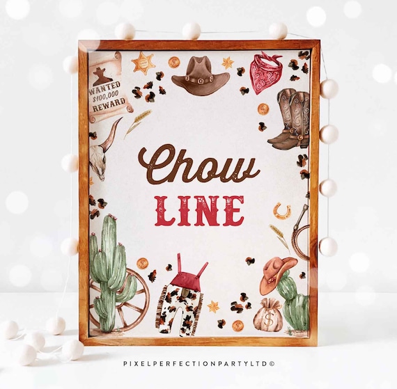 Cowboy Birthday Party Chow Line Sign Wild West Cowboy 1st Rodeo ...