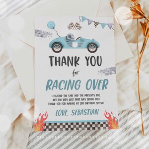 Editable Two Fast Birthday Thank You Card Blue Race Car Thank You Cards ...