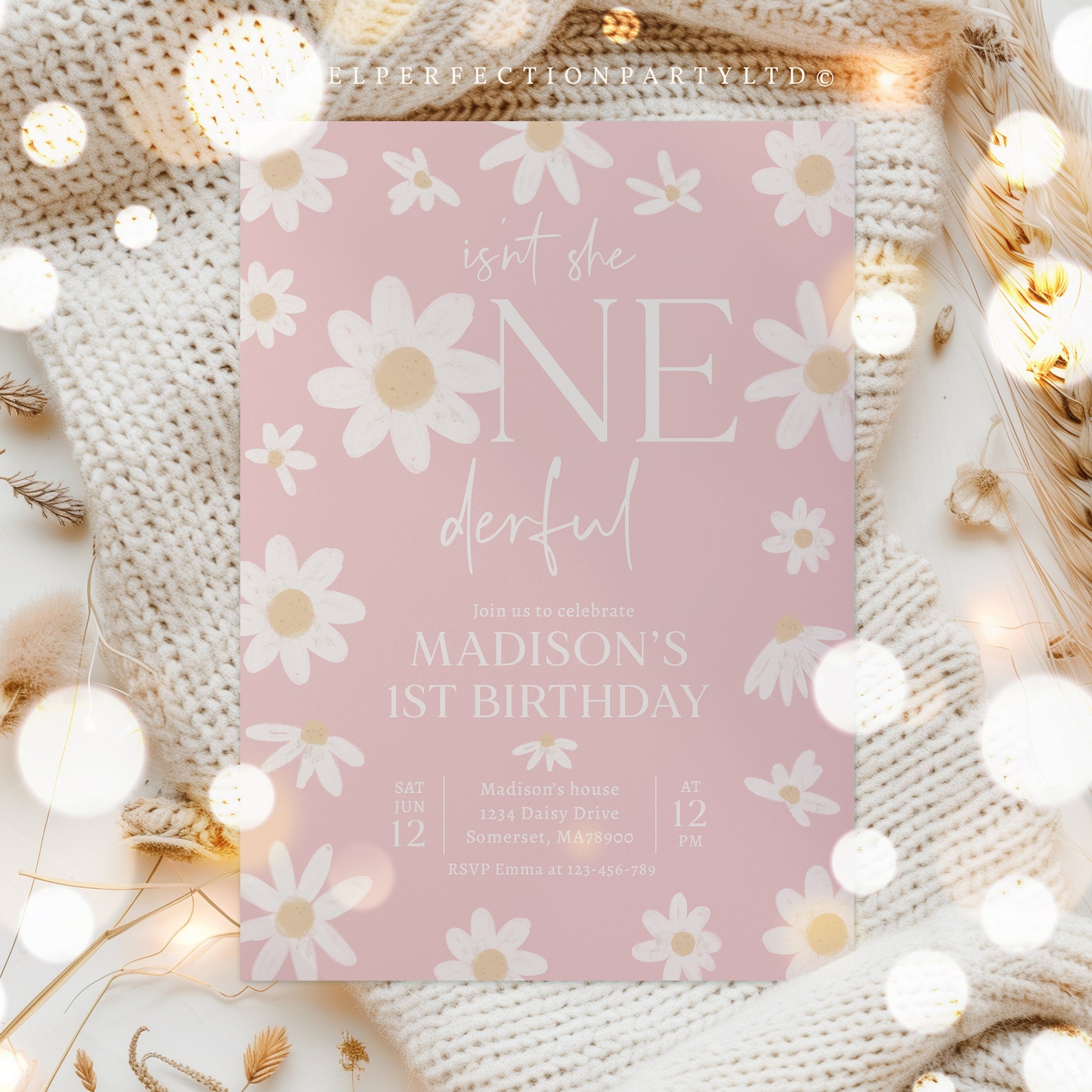 Editable Isn't She Onederful Daisy 1st Birthday Party Invitation Boho ...