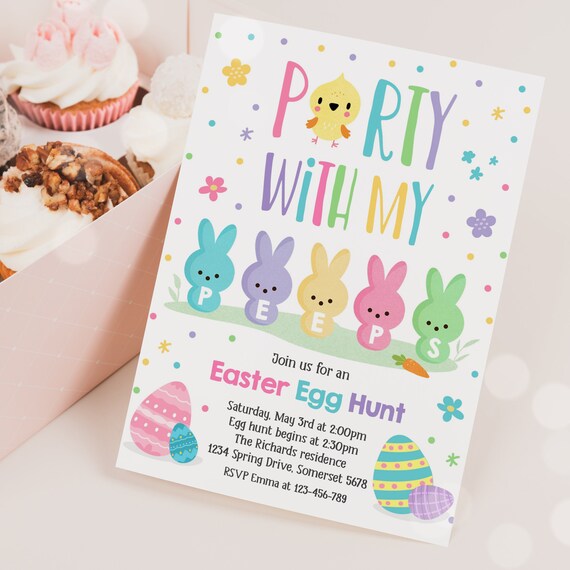 Editable Easter Egg Hunt Invitation Easter Peeps Invitation Party With ...