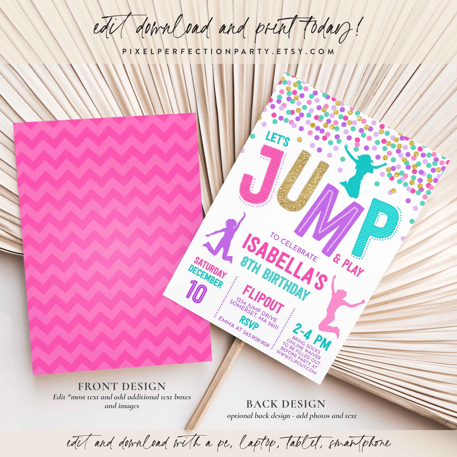 Jump Invitation Jump Birthday Invitation Trampoline Party - Etsy