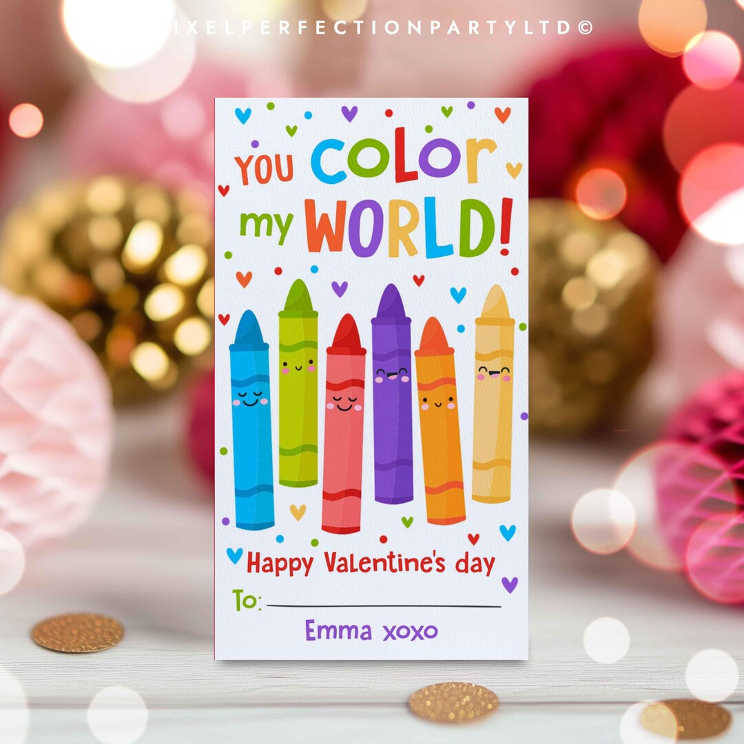 Editable Valentine Crayon You Color My World Gift Tag Valentine's Day ...