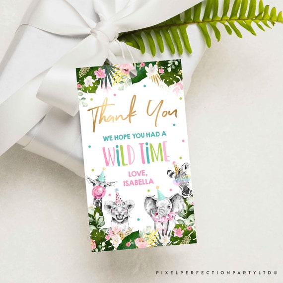 Editable Safari Animals Birthday Favor Tag Pink Jungle Animal Gift Tag ...