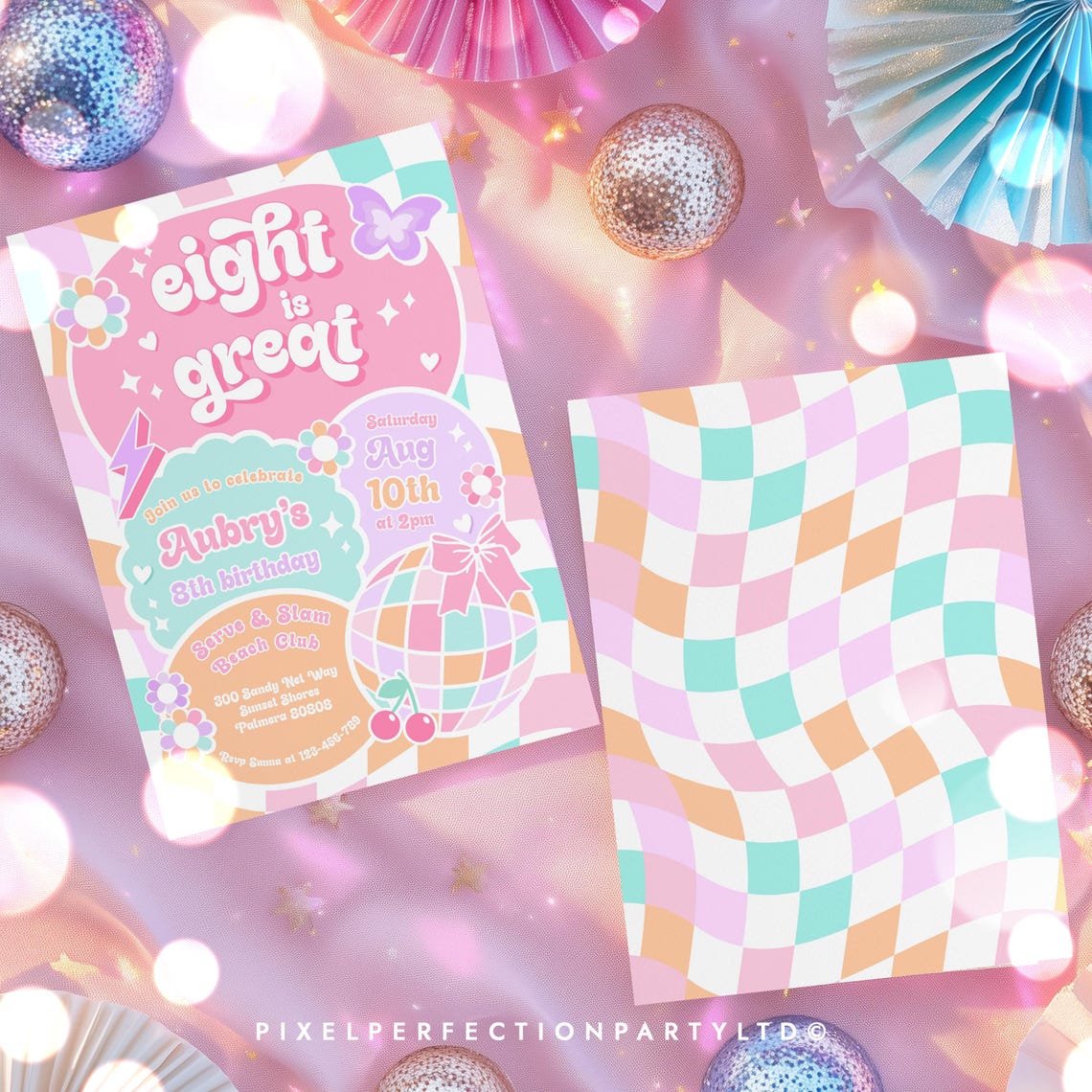 Editable Eight is Great Birthday Party Invitation Groovy 8th Birthday ...