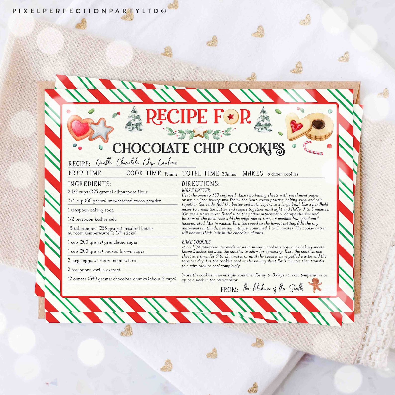 EDITABLE Cookie Recipe Card Holiday Christmas Recipe Card - Etsy