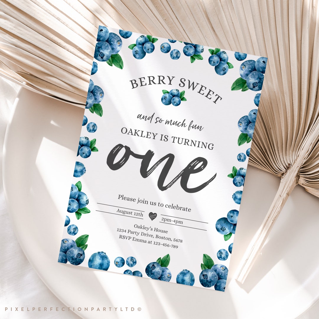 Editable Blueberry 1st Birthday Invitation Berry Sweet 1st - Etsy