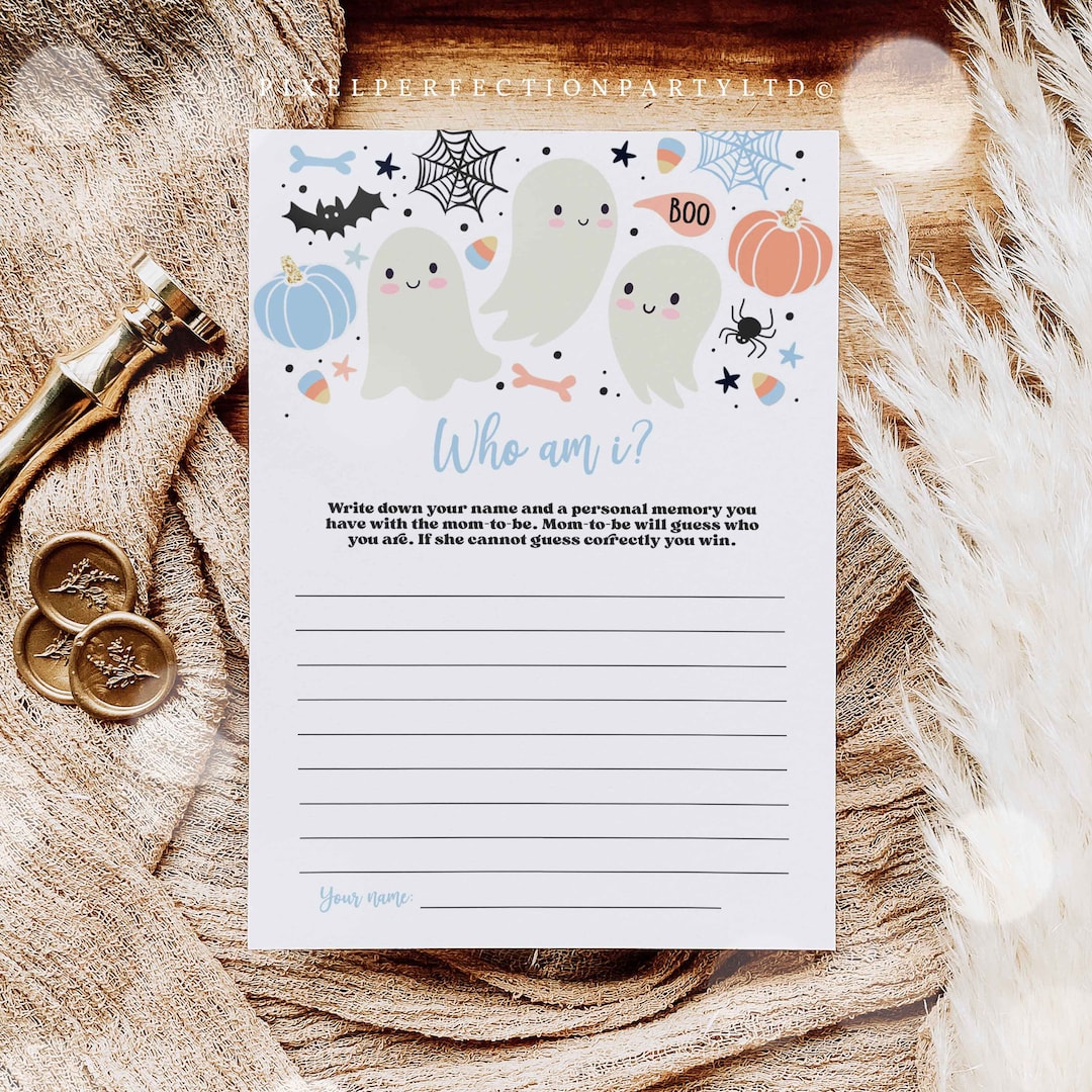Editable Little Boo Baby Shower Who Am I Game Halloween Blue Ghost Boy ...