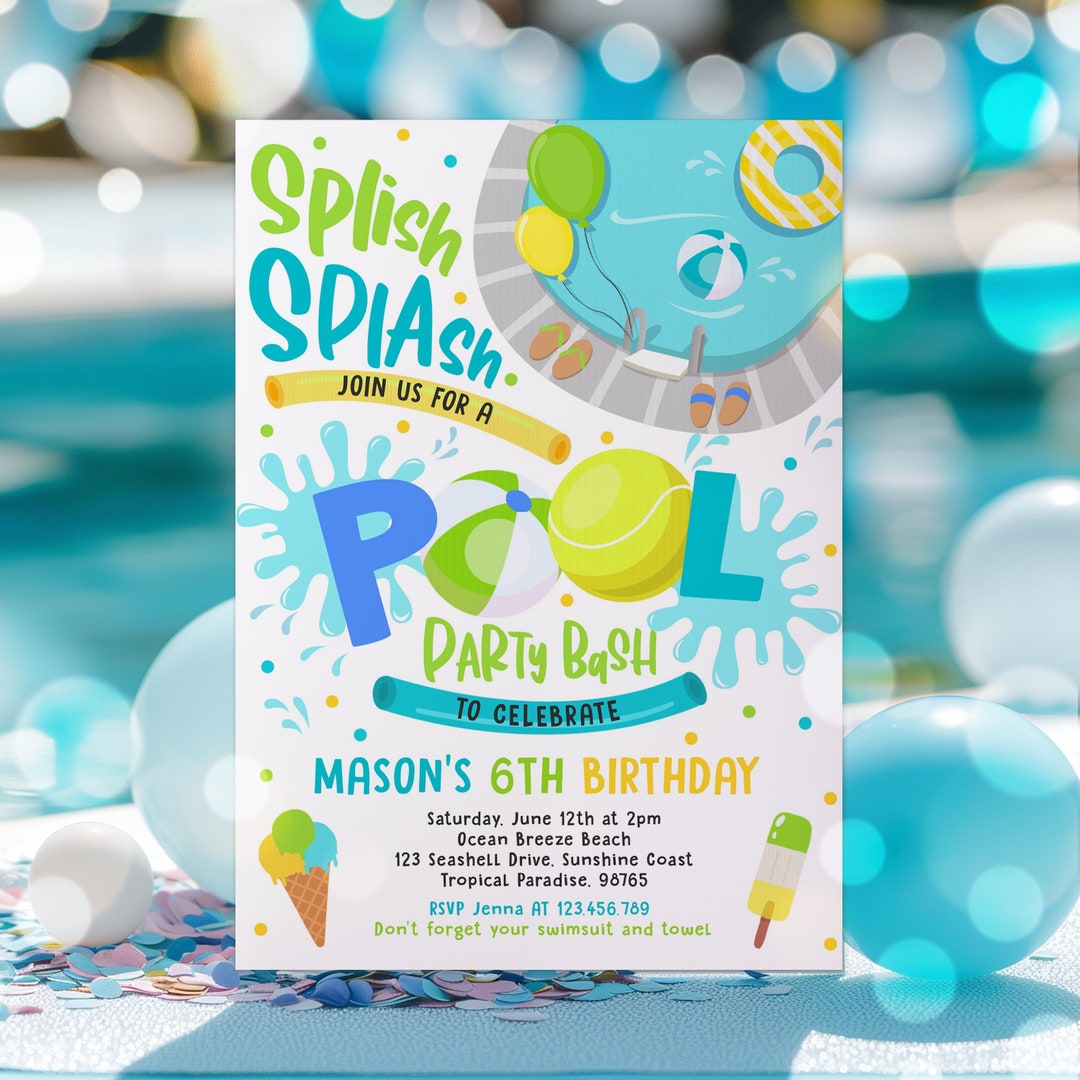 Editable Tennis Pool Party Birthday Invitation Girl Summer Tennis Team ...