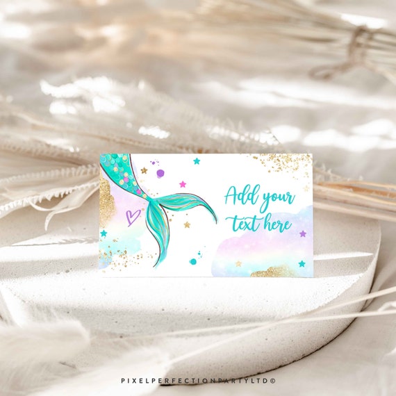 Editable Mermaid Fold Over Food Labels Mermaid Buffet Card Favors ...