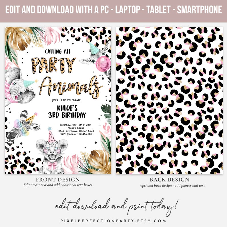 Editable Party Animals Birthday Invitation Leopard Print - Etsy