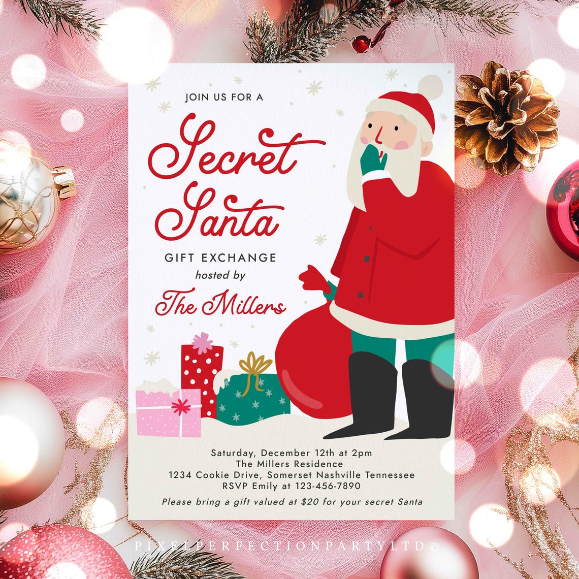 Editable Secret Santa Gift Exchange Invitation Santa Holiday Gift ...